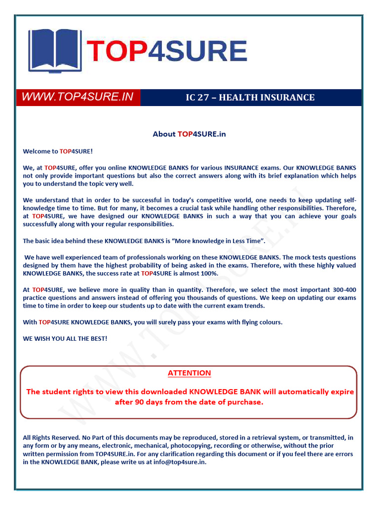 Ic 27 Top4sure Practice Test No. 3-1 | PDF | Insurance | Reinsurance