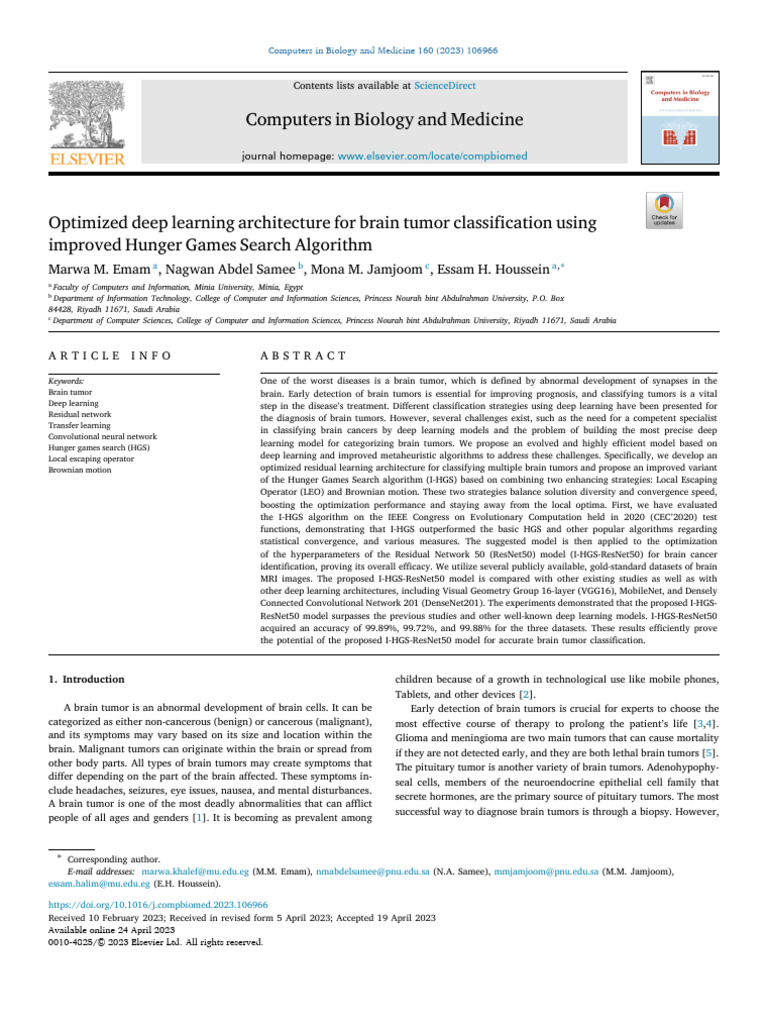 2023 Optimized Deep Learning Architecture For Brain Tumor ...