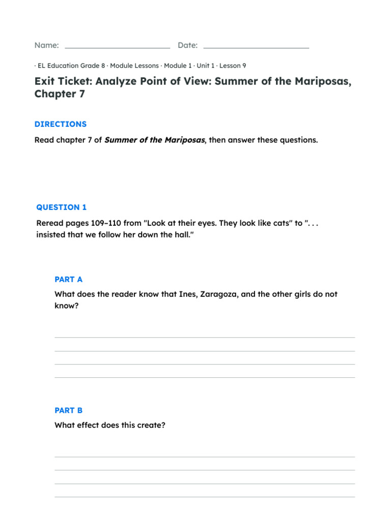 Exit Ticket Analyze Point of View Ch. 7 | PDF
