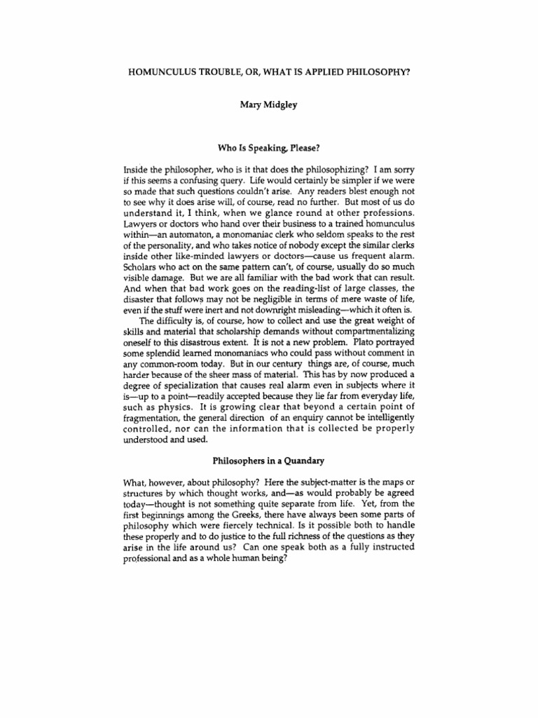 Mary Midgley - HOMUNCULUS TROUBLE, OR, WHAT IS APPLIED PHILOSOPHY ...