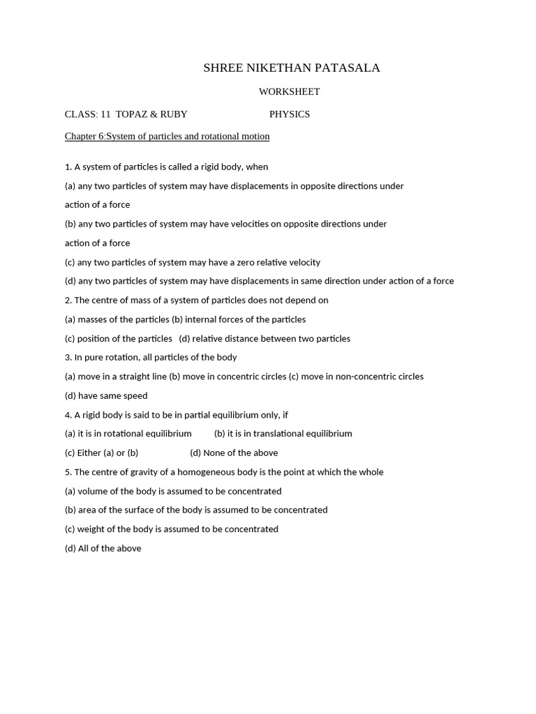 class 11 worksheet topaz and ruby (1) | PDF | Force | Gravity class 11 worksheet topaz and ruby (1) | PDF | Force | Gravity