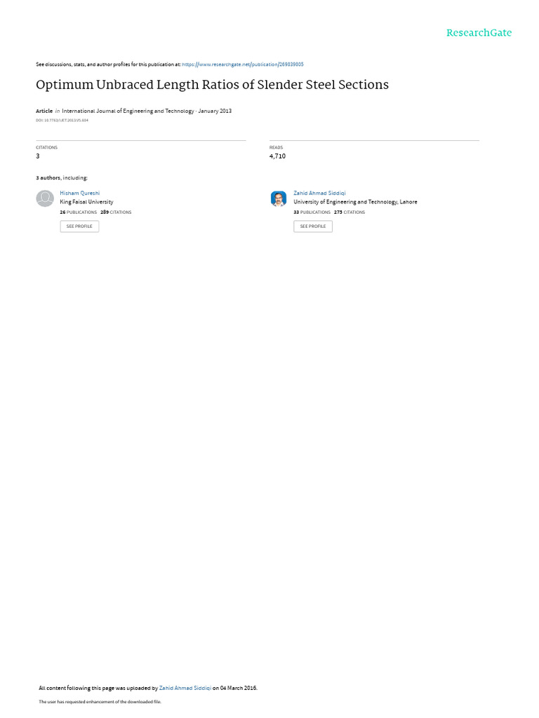Optimum Unbraced Length Ratios of Slender Steel Se | PDF | Buckling ...