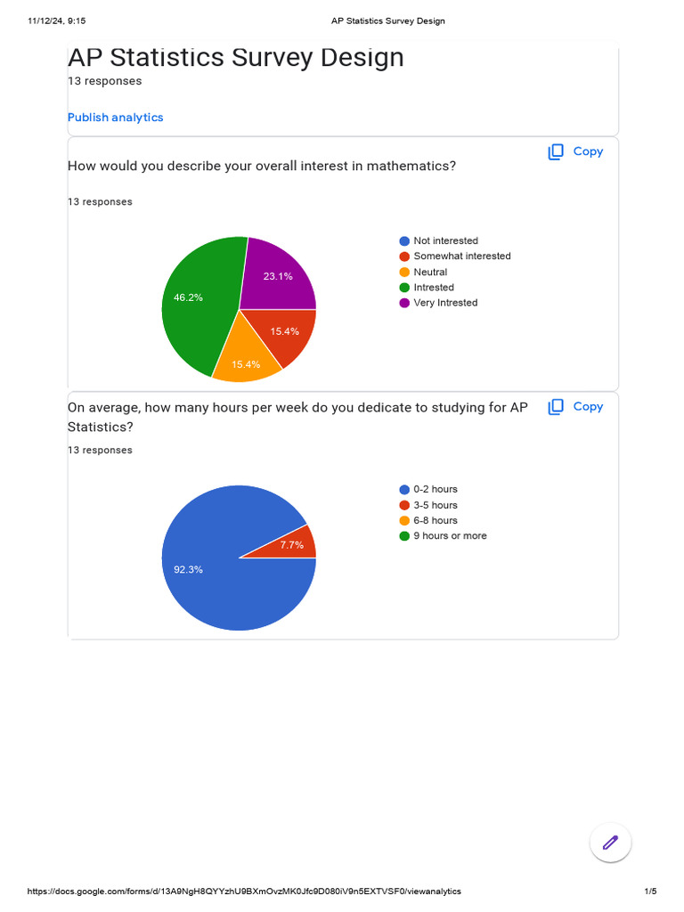 AP Statistics Student Survey Insights | PDF | Statistics | Science
