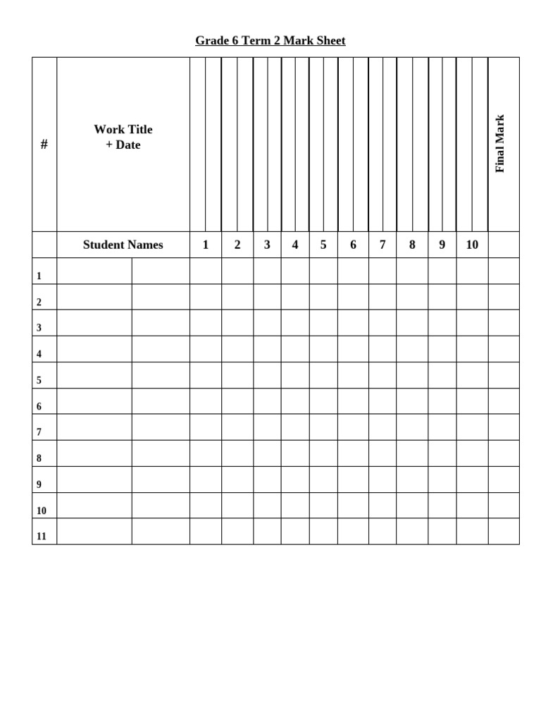 Mark Sheet Templates For Grade 6 and Grade 7 | PDF