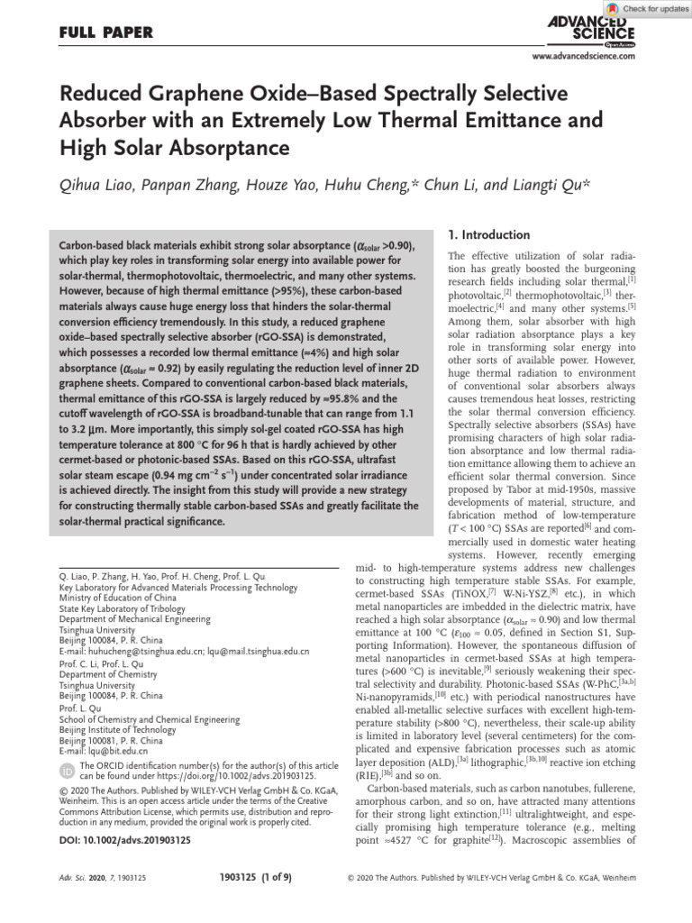 Reduced Graphene Oxide Solar Absorber | PDF | Infrared | Ultraviolet