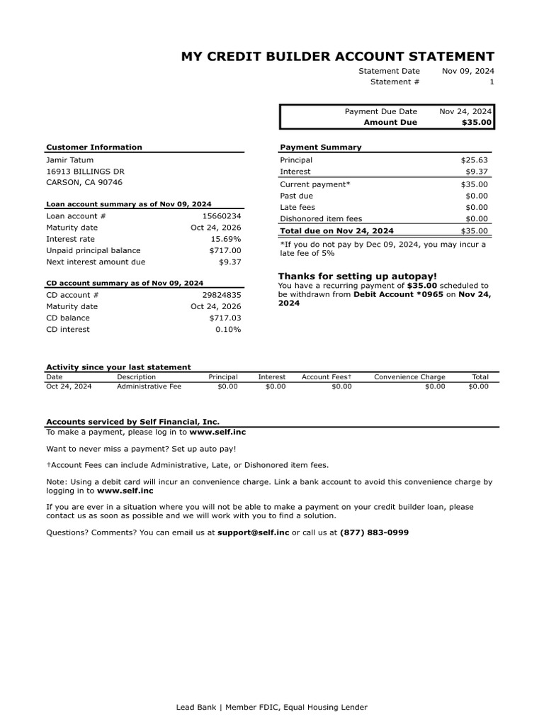 Credit Builder Account Statement | PDF | Credit Card | Interest