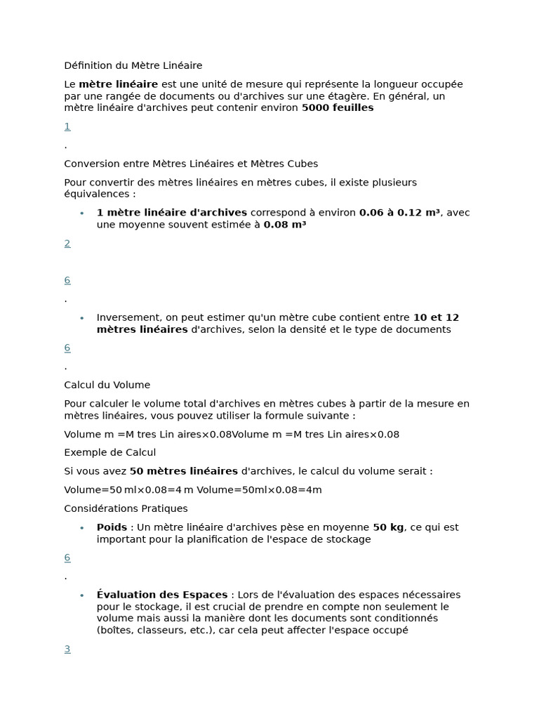 Calcul du Mètre Linéaire d'Archives | PDF