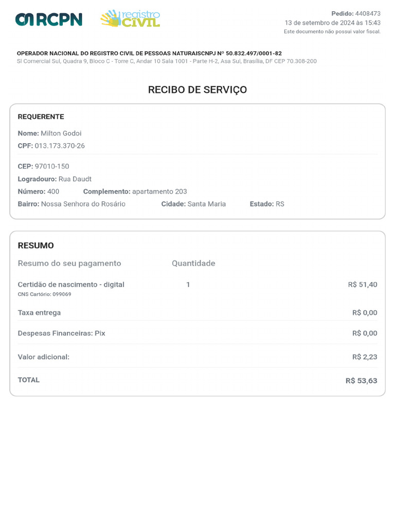 Recibo de Serviço | PDF