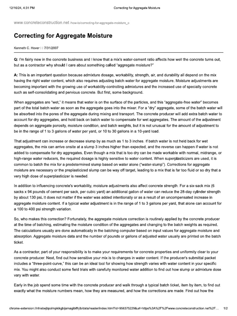 Correcting For Aggregate Moisture | PDF