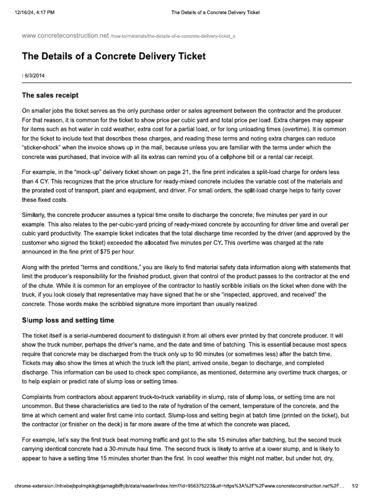 The Details of a Concrete Delivery Ticket -2 | PDF