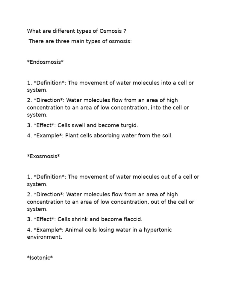 Types of Osmosis Explained: Endo, Exo, Isotonic | PDF