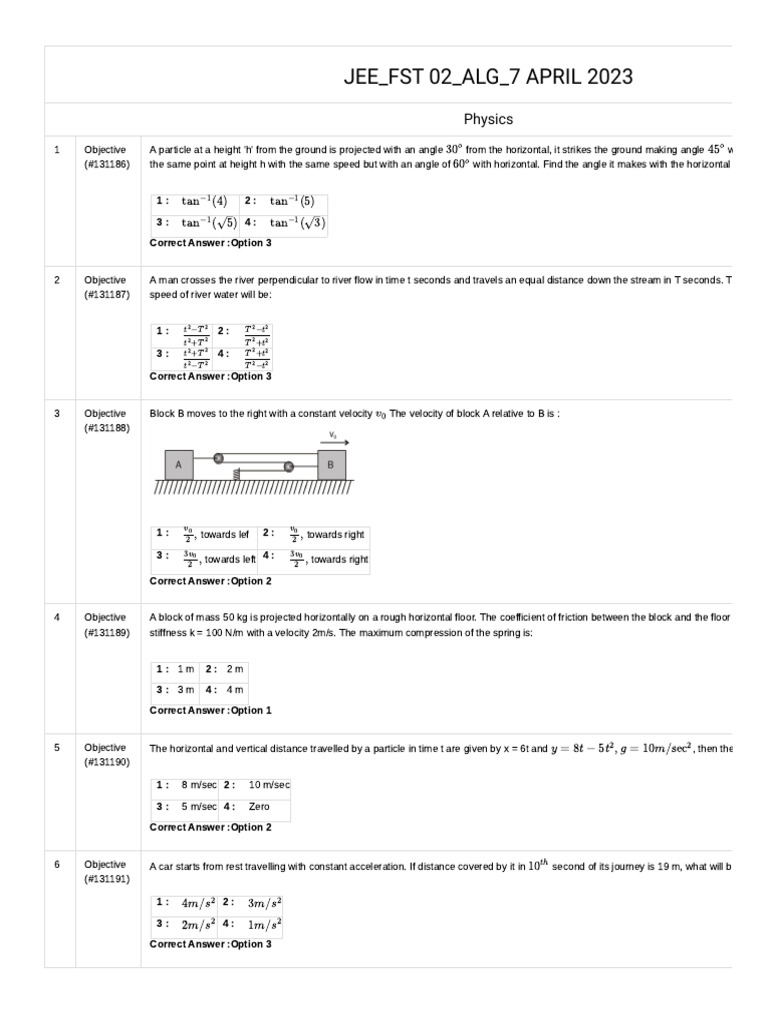 JEE_FST_002_ALG_7 APR 24_SOLUTION | PDF | Force | Gases