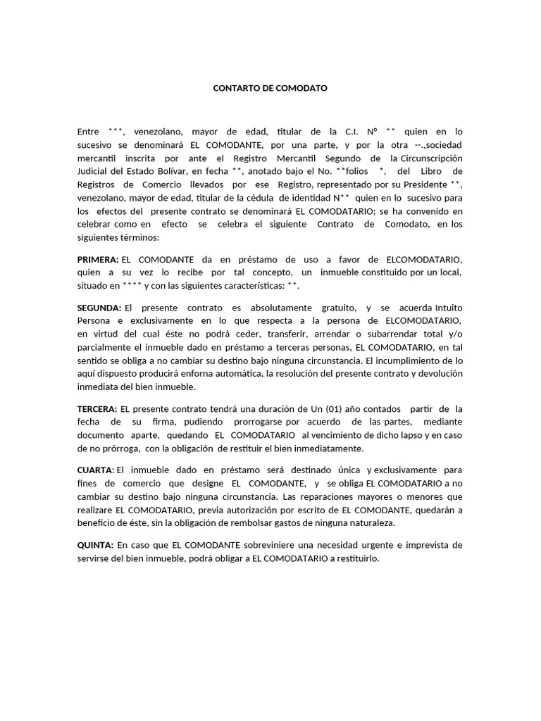 Contarto de Comodato | PDF