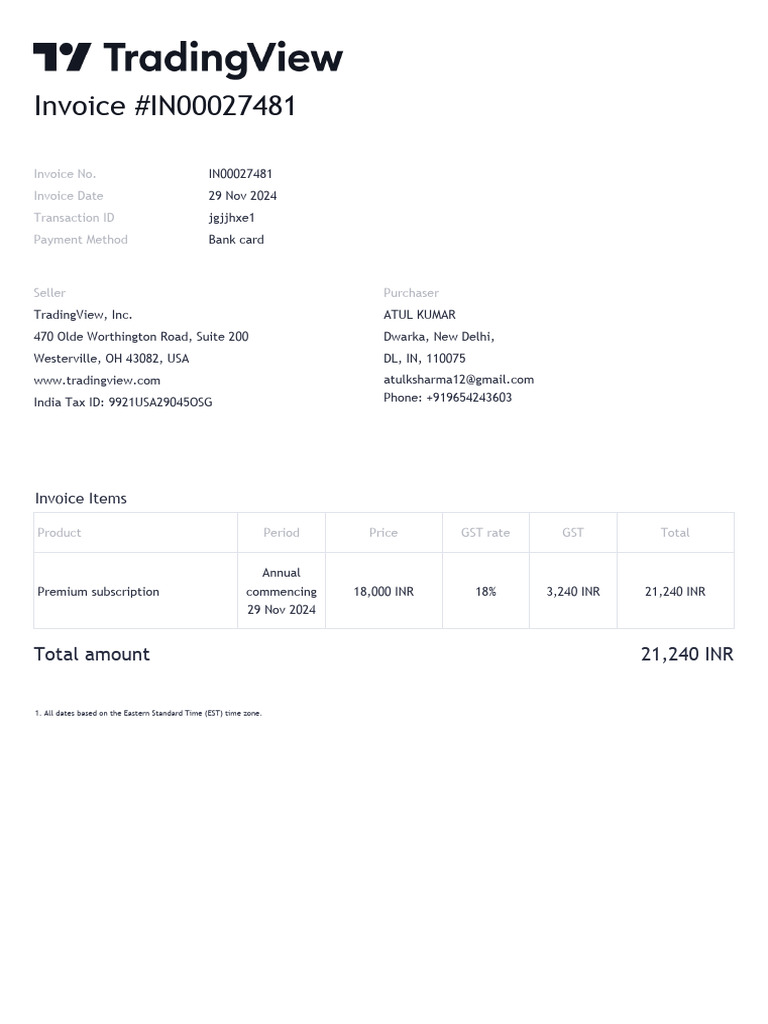 TradingView Invoice IN00027481 | PDF
