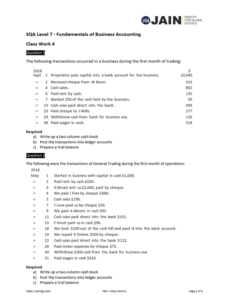 FBA_class work 4 | PDF | Banks | Cheque