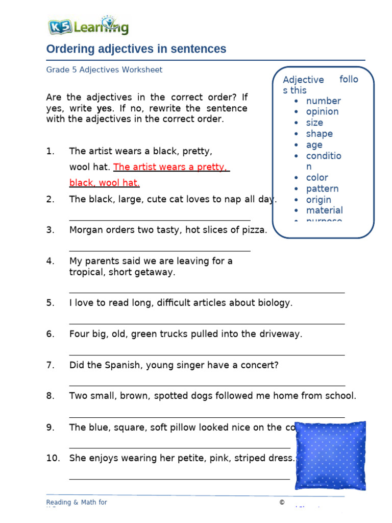 Grade 5 Order of Adjectives B | PDF | Clothing | Fashion