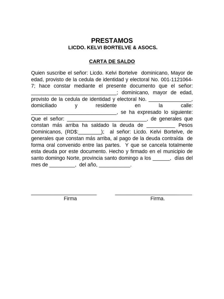 Modelo de Carta de Saldo de Préstamo | PDF