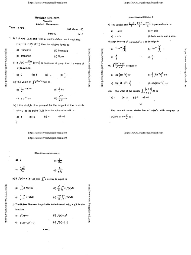 Wb Board Class 12 Rt Mathematics Part a 2020 | PDF