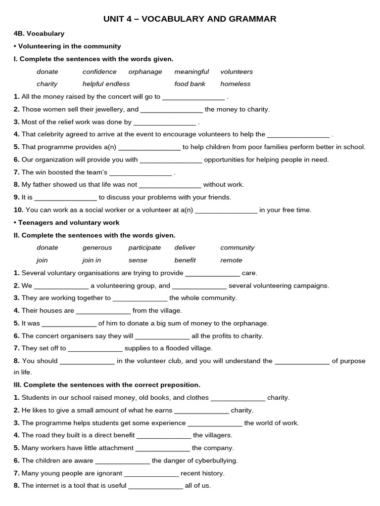 Unit 4 - Vocab and Grammar | PDF | Mother Teresa | Linguistics