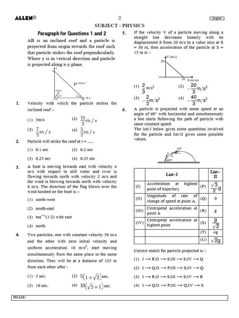 Physics_WorkSheet3-QP | PDF | Force | Velocity
