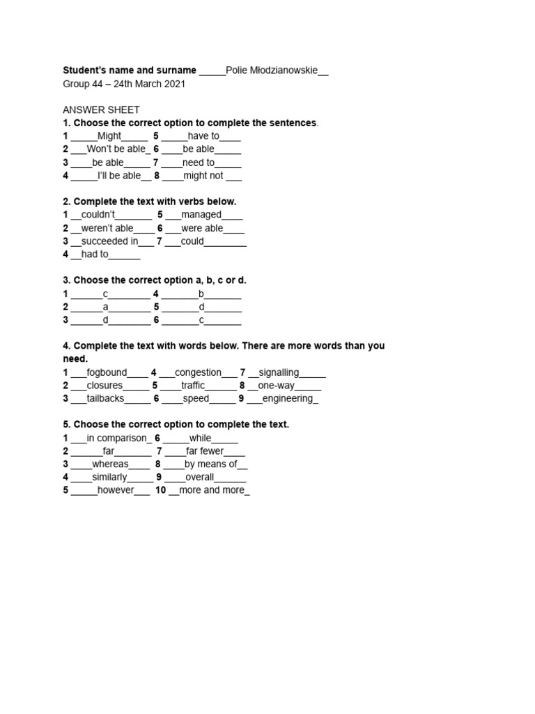 English Grammar Practice Worksheet | PDF