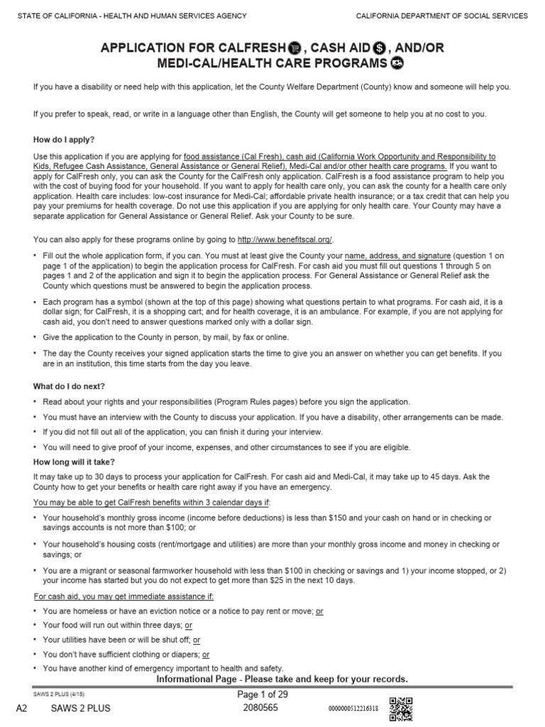 Application For CalFresh, Cash Aid, and - or Medi-Cal - Health Care Programs Compressed | PDF ...