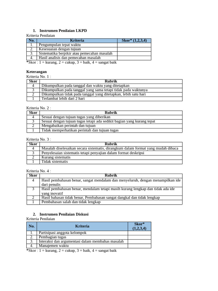 Instrumen Penilaian LKPD | PDF