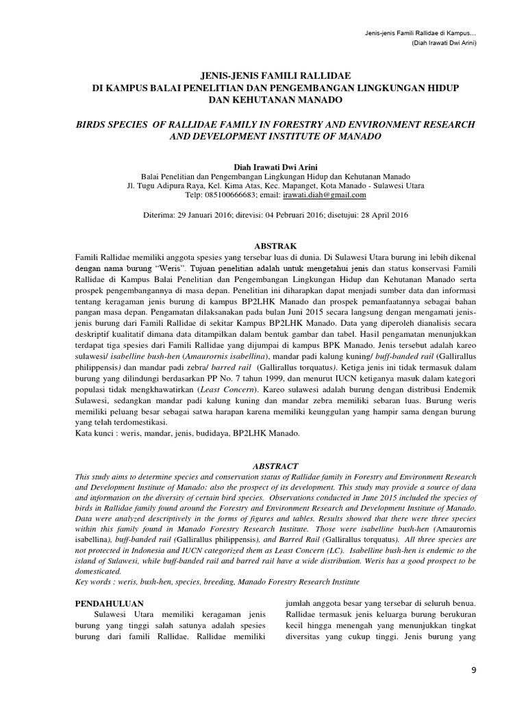 Spesies Rallidae di Kampus Manado | PDF