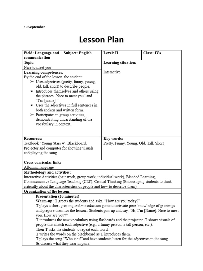 Lesson Plan Young Stars | PDF | Linguistics | Human Communication