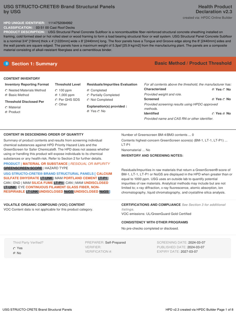 90_USG_STRUCTO_CRETE_Brand_Structural_Panels | PDF | Toxicity ...