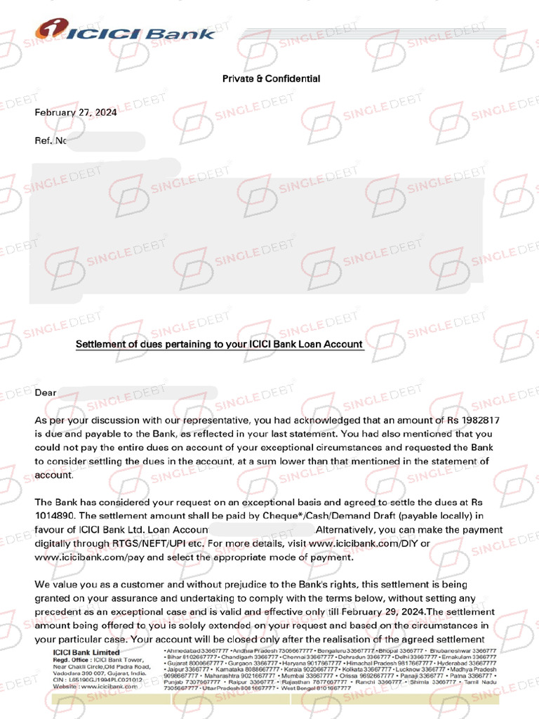 ICICI Settlement SD | PDF