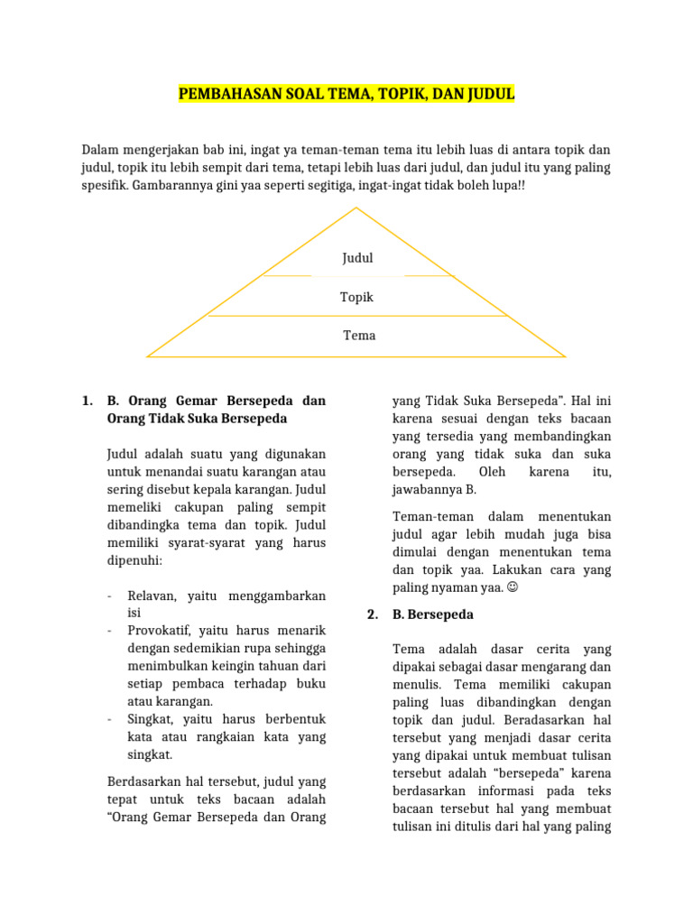 [Pembahasan Ekstra] Tema, Topik, Dan Judul | PDF