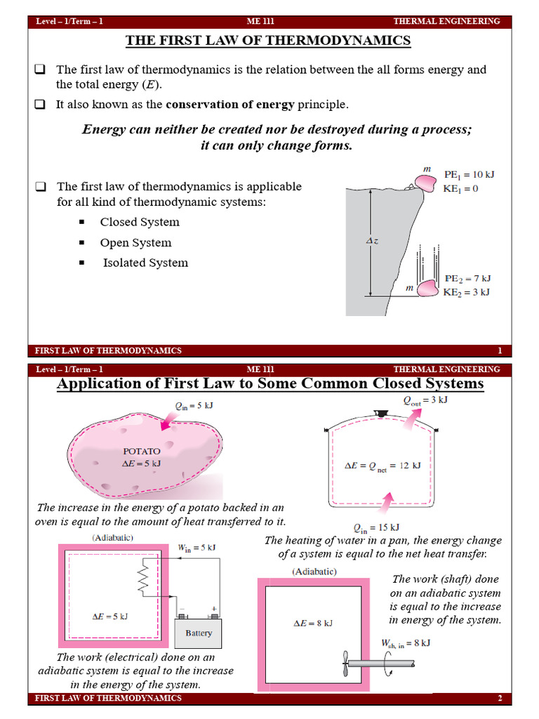 First Law of Thermodynamics | PDF | Heat | Steam