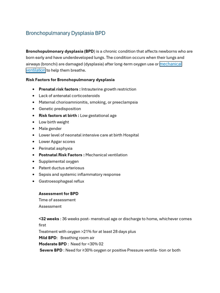 Bronchopulmanary Dysplasia BPD_241215_182556 | PDF | Lung | Causes Of Death