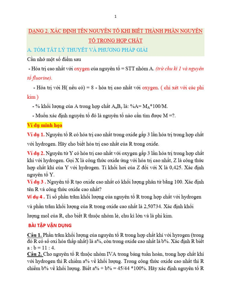 DẠNG 2. BÀI TẬP VỀ OXIT CAO NHẤT | PDF
