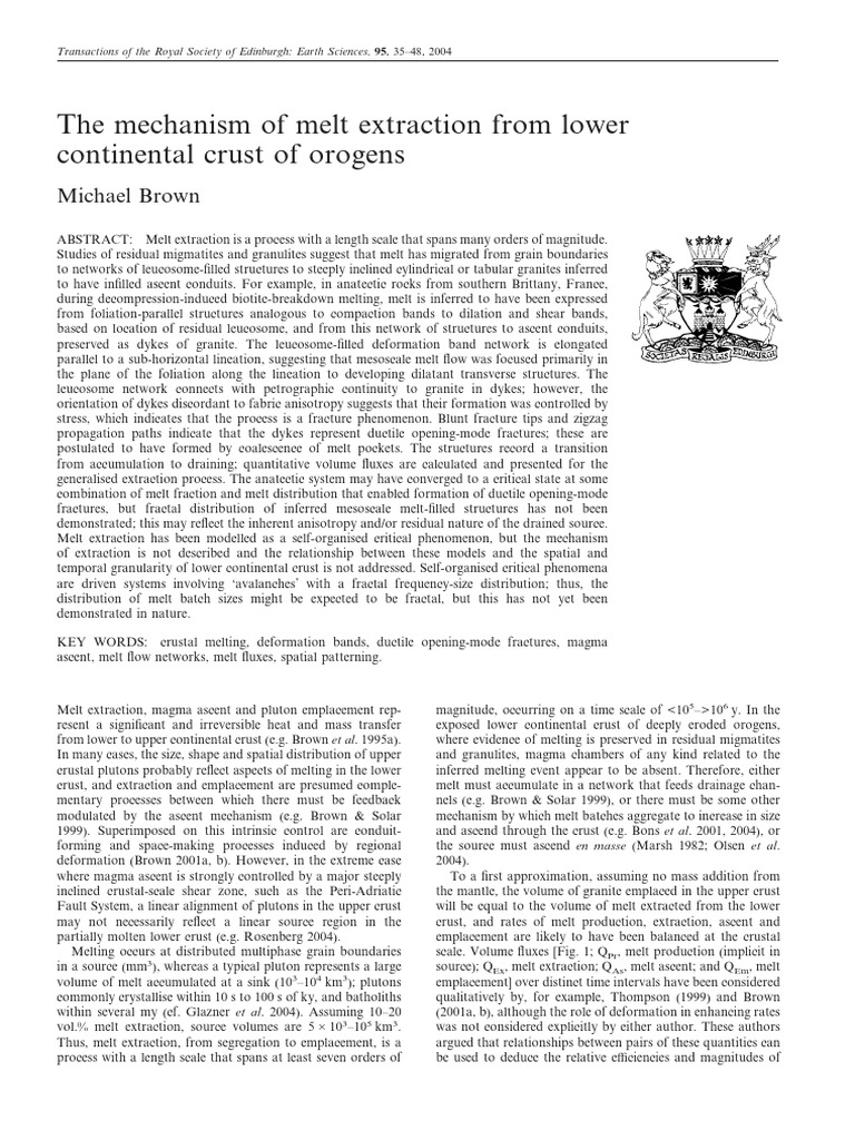 Brown2004 Melt Extraction | PDF | Magma | Materials