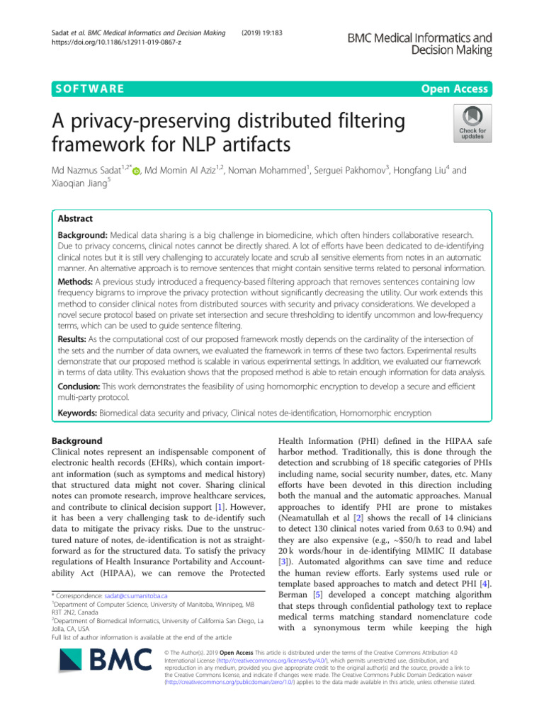 Privacy-Preserving NLP Framework | PDF | Encryption | Electronic Health ...