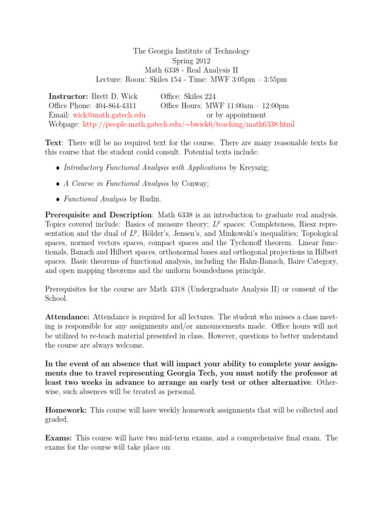 Brett Wick, Math 6338, Real Analysis II, Gatech | PDF | Functional Analysis | Hilbert Space