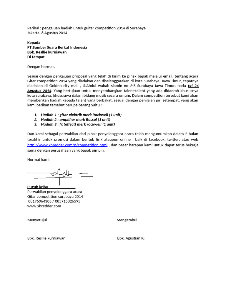 surat pengajuan hadiah | PDF