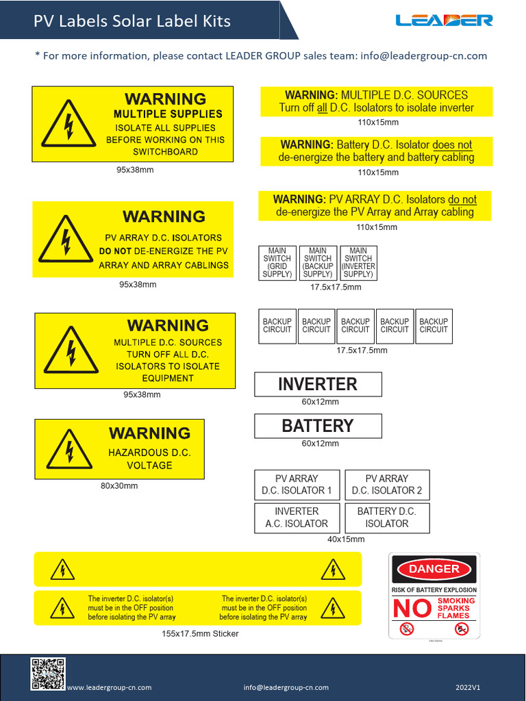 Specifications of PV Labels Solar Label Kits 2022V1 | PDF | Power ...
