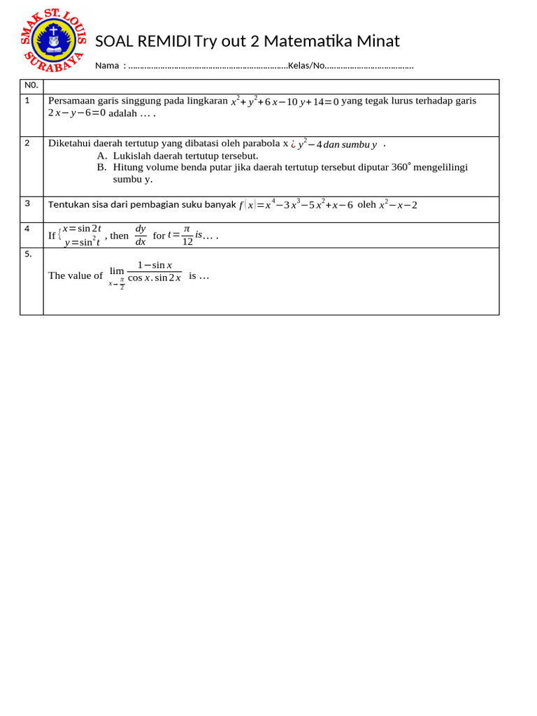 Soal Remidi try out 2 Minat | PDF