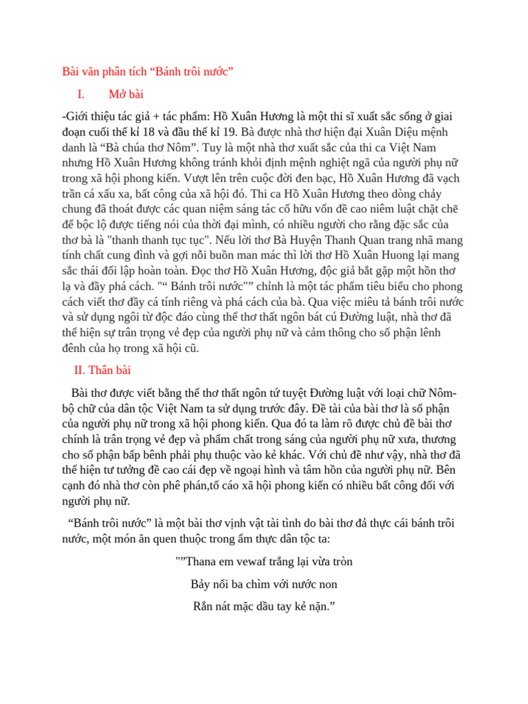 Bài văn phân tích Bánh trôi nước | PDF