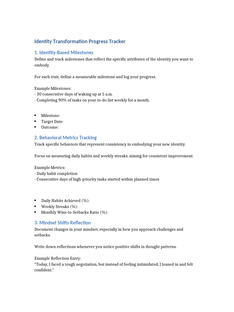 Identity Transformation Progress Tracker | PDF