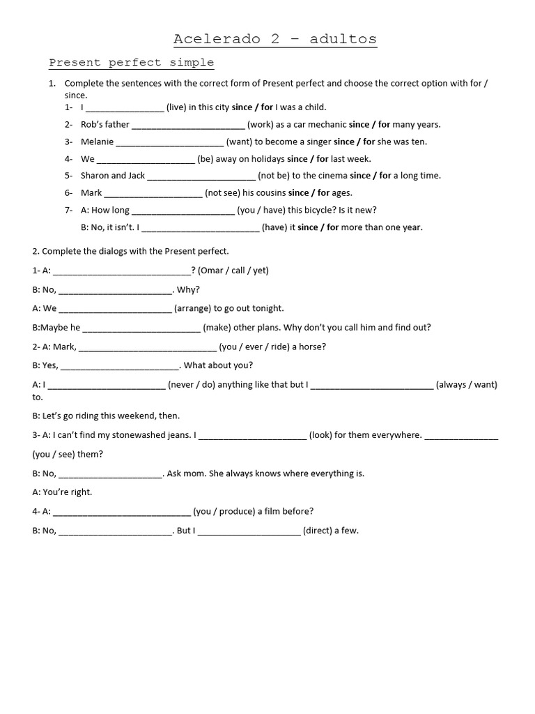 Present Perfect Practice for Adults | PDF