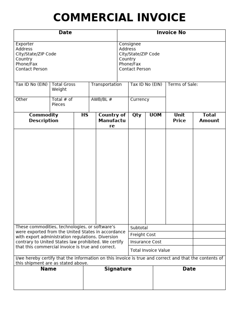Commercial Invoice Filled | PDF