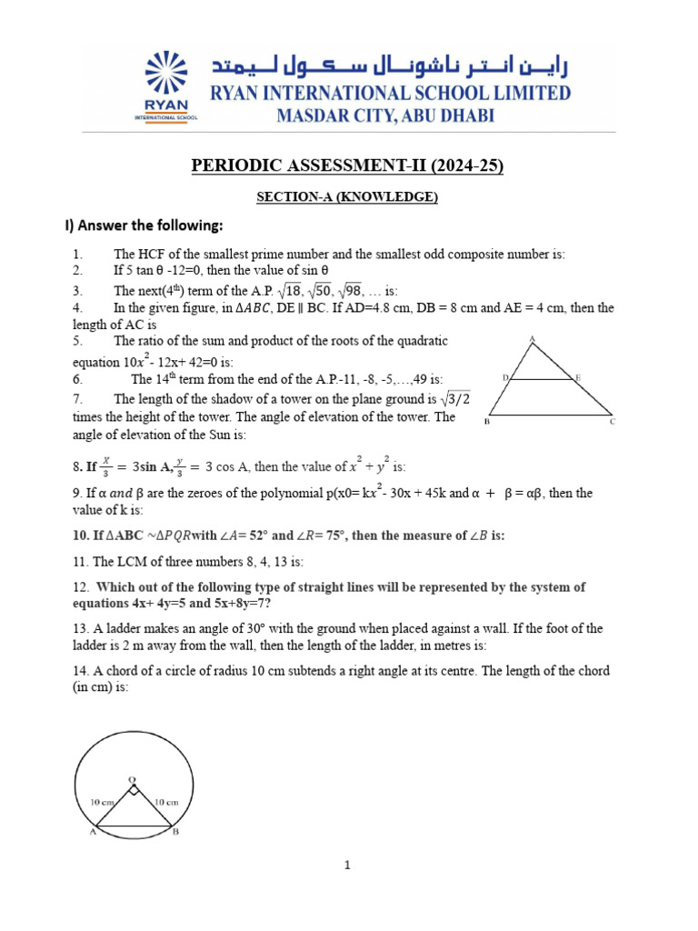 GR 10 MATH PA2 Worksheet | PDF | Circle | Elementary Geometry