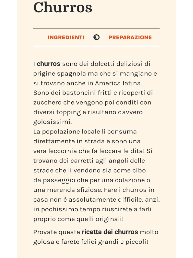 Ricetta Churros Dolce Messicano | PDF