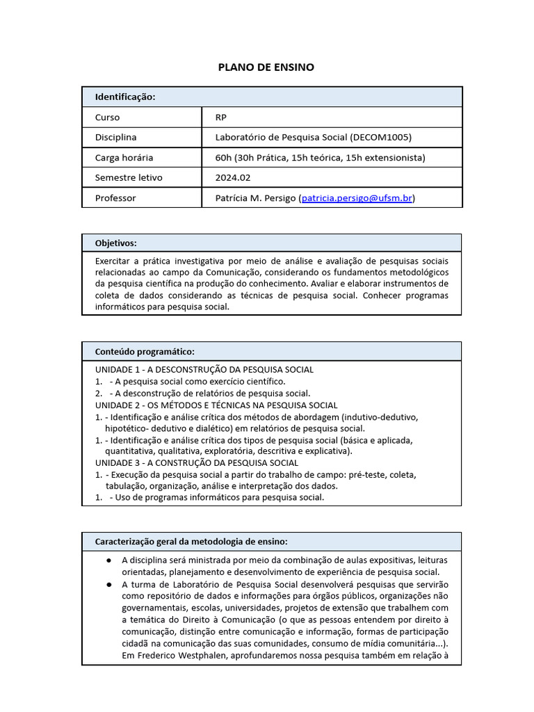 Plano LPS 2024 RP - Docx-4 | PDF | Sociologia | Science