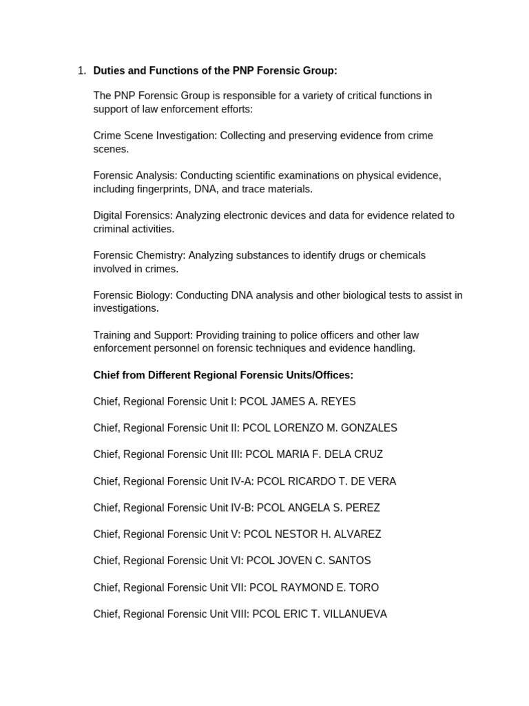 Duties and Functions of The PNP Forensic Group | PDF | Forensic Science ...