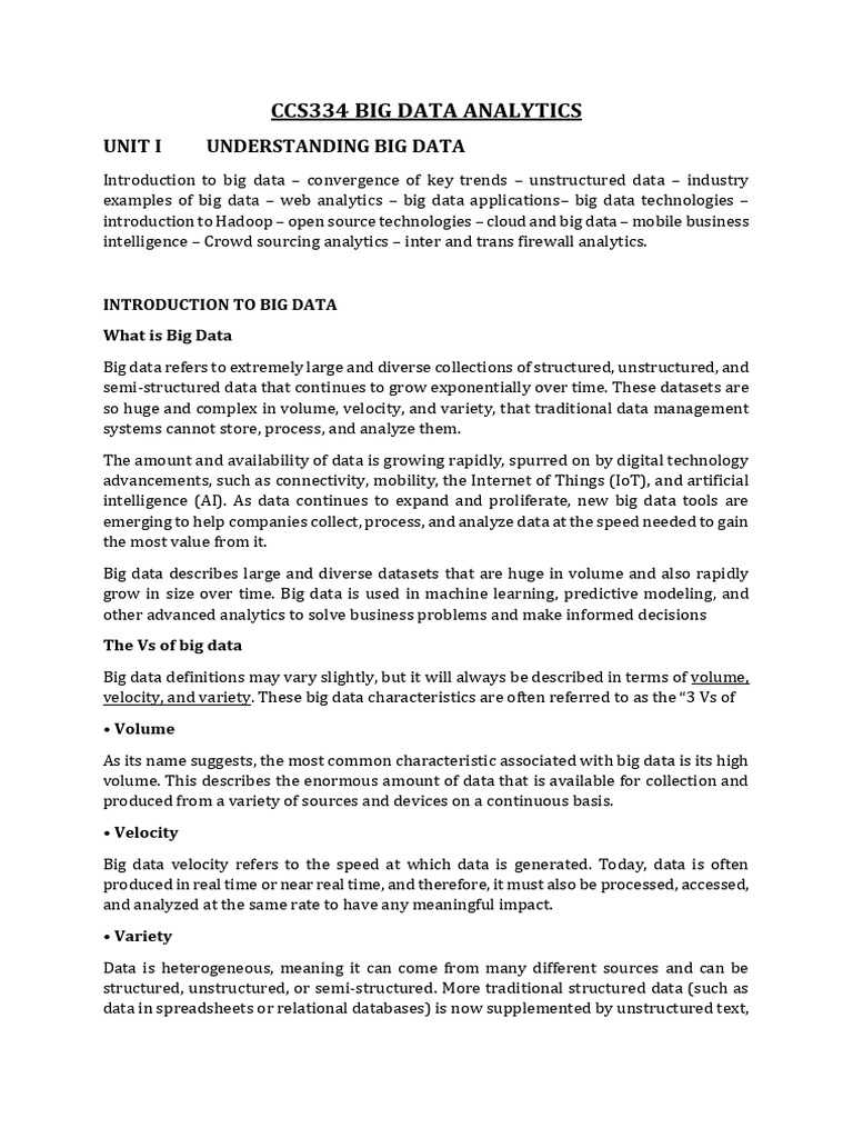 Unit 1 _ Big Data Analytics_CCS334 | PDF | Cloud Computing | Big Data